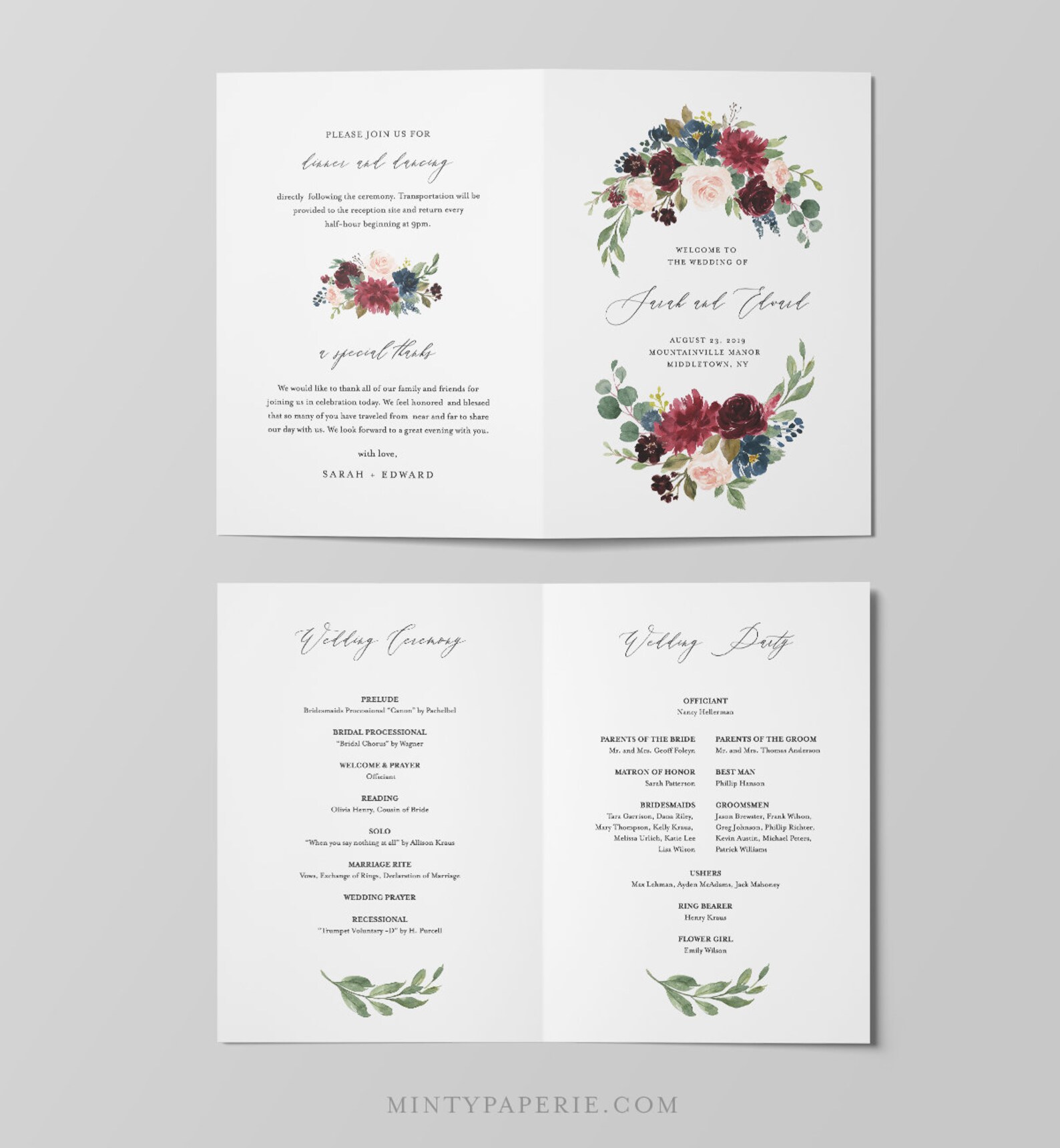 Bi-fold Wedding Program Template Order of Service Boho - Etsy