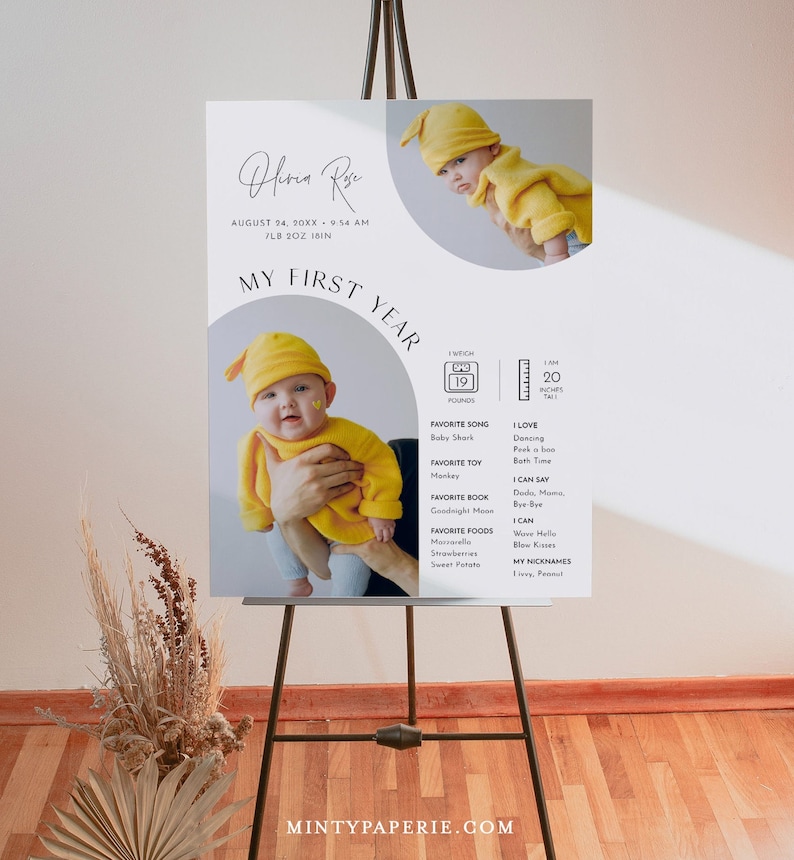 1st Year Baby Sign, Infographic, Baby Stats, 1st Birthday Party ...