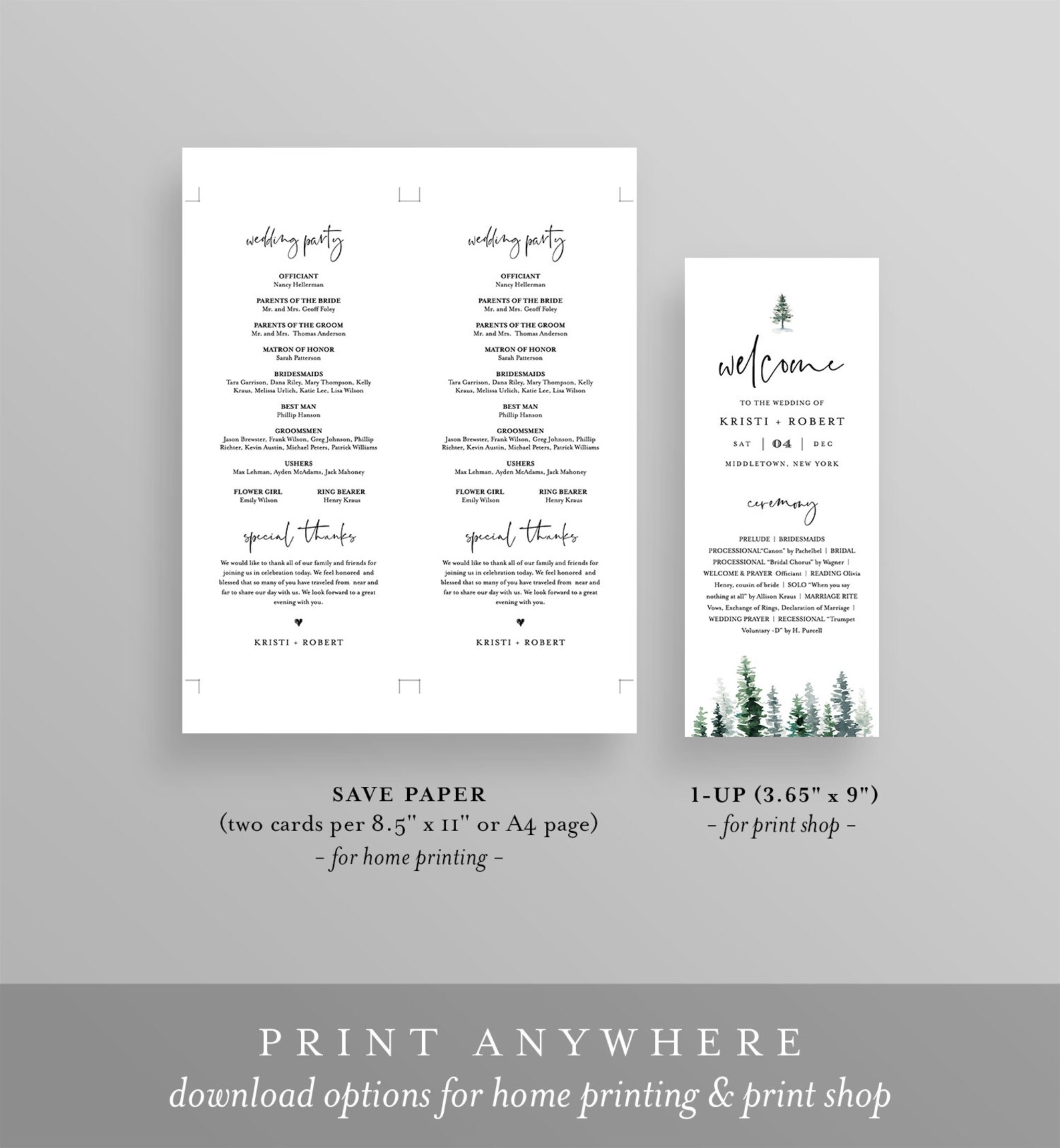 Pine Wedding Program Template Printable Rustic Order of - Etsy