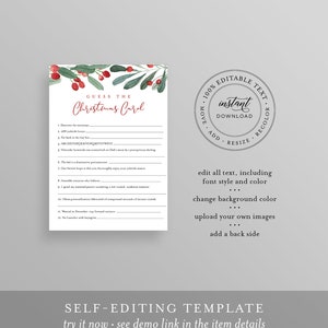 Christmas Carol Trivia Game, Holiday Party Game Printable, Guess the ...