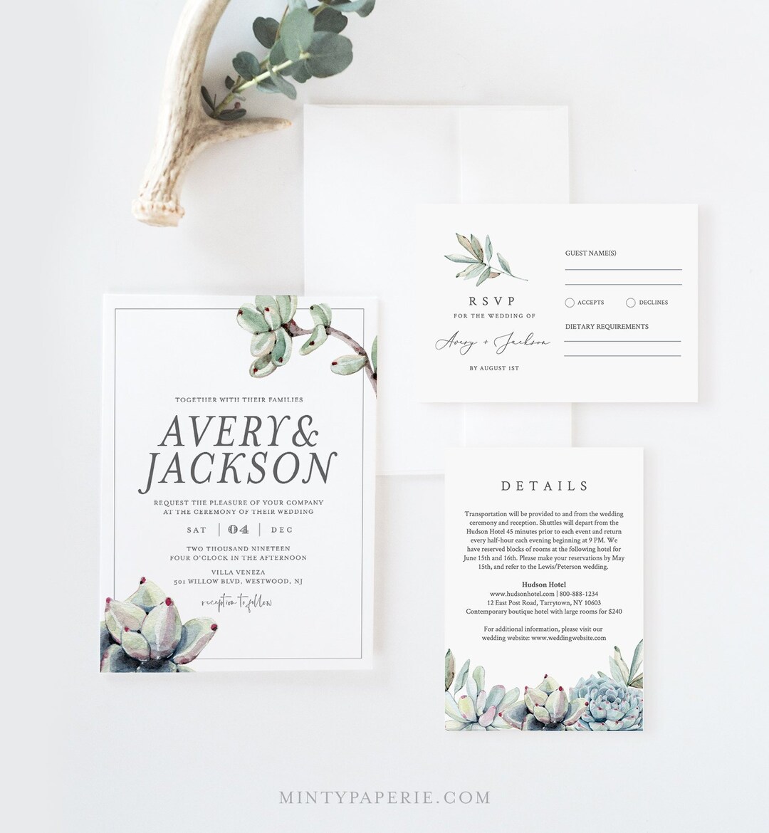 Succulent Wedding Invitation Suite, Rustic Modern Wedding Invite, RSVP ...