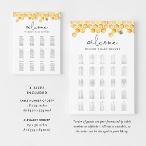 Honey Bee Seating Chart Template, Printable Baby / Bridal Shower ...
