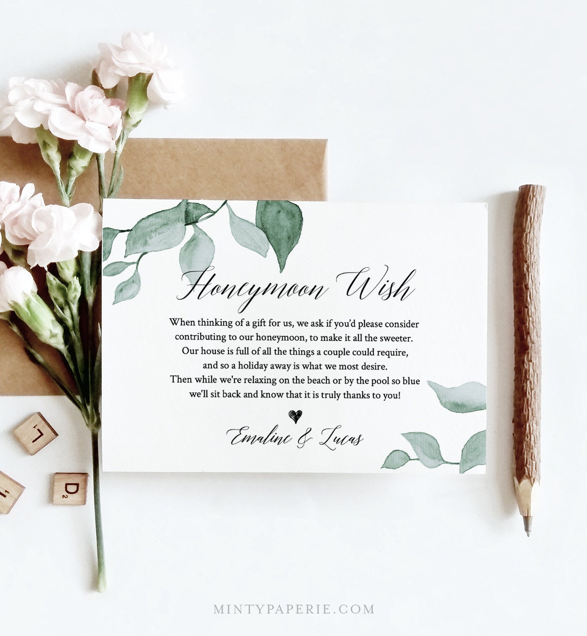 Greenery Honeymoon Wish Template INSTANT DOWNLOAD 100 Editable Text 