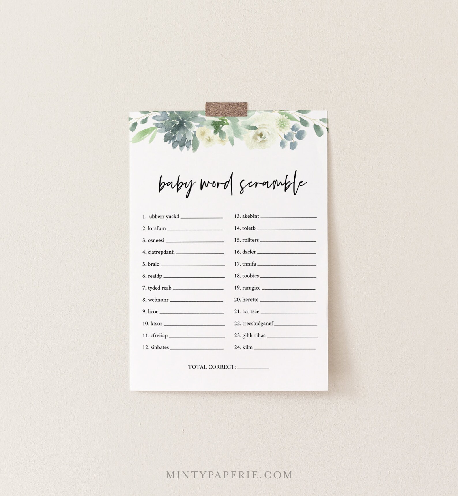 Baby Word Scramble Game, Printable Baby Word Puzzle, DIY Succulent ...