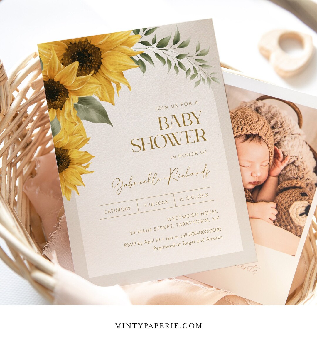 Sunflower Baby Shower Invitation, Summer Sunflower Baby Shower Invite ...