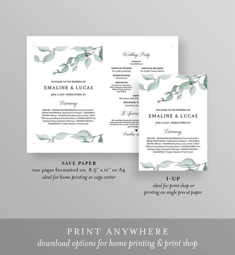 Wedding Fan Program Template Fan or Flat INSTANT DOWNLOAD - Etsy