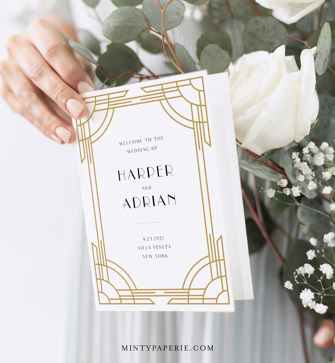 Art Deco Wedding Program Template Editable Minimal Retro | Etsy UK
