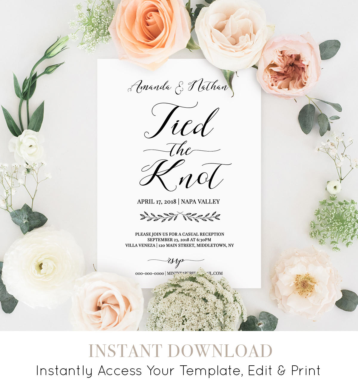 Eloped Announcement, Printable Elopement Wedding Invitation Template ...