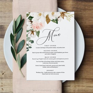 Wedding Menu Template, Southern Magnolia Menu Card, Printable Dinner ...