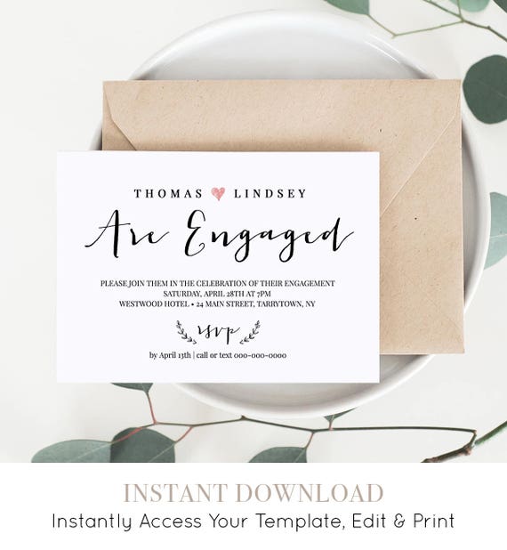 Engagement Invitation Template Printable Wedding Engagement | Etsy