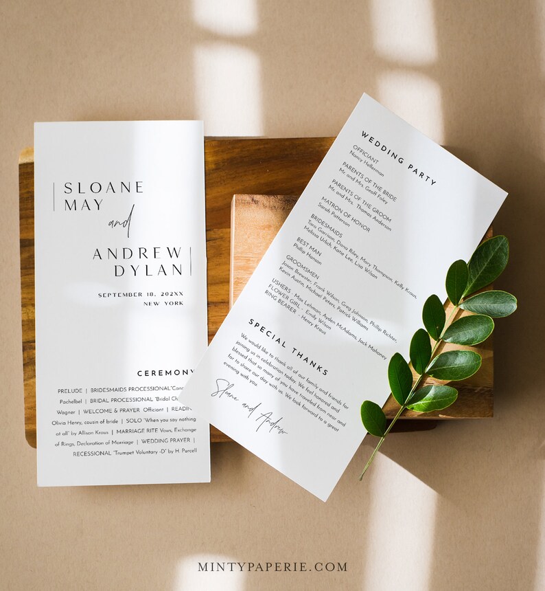 Modern Wedding Program Template Minimal & Simple Order of | Etsy