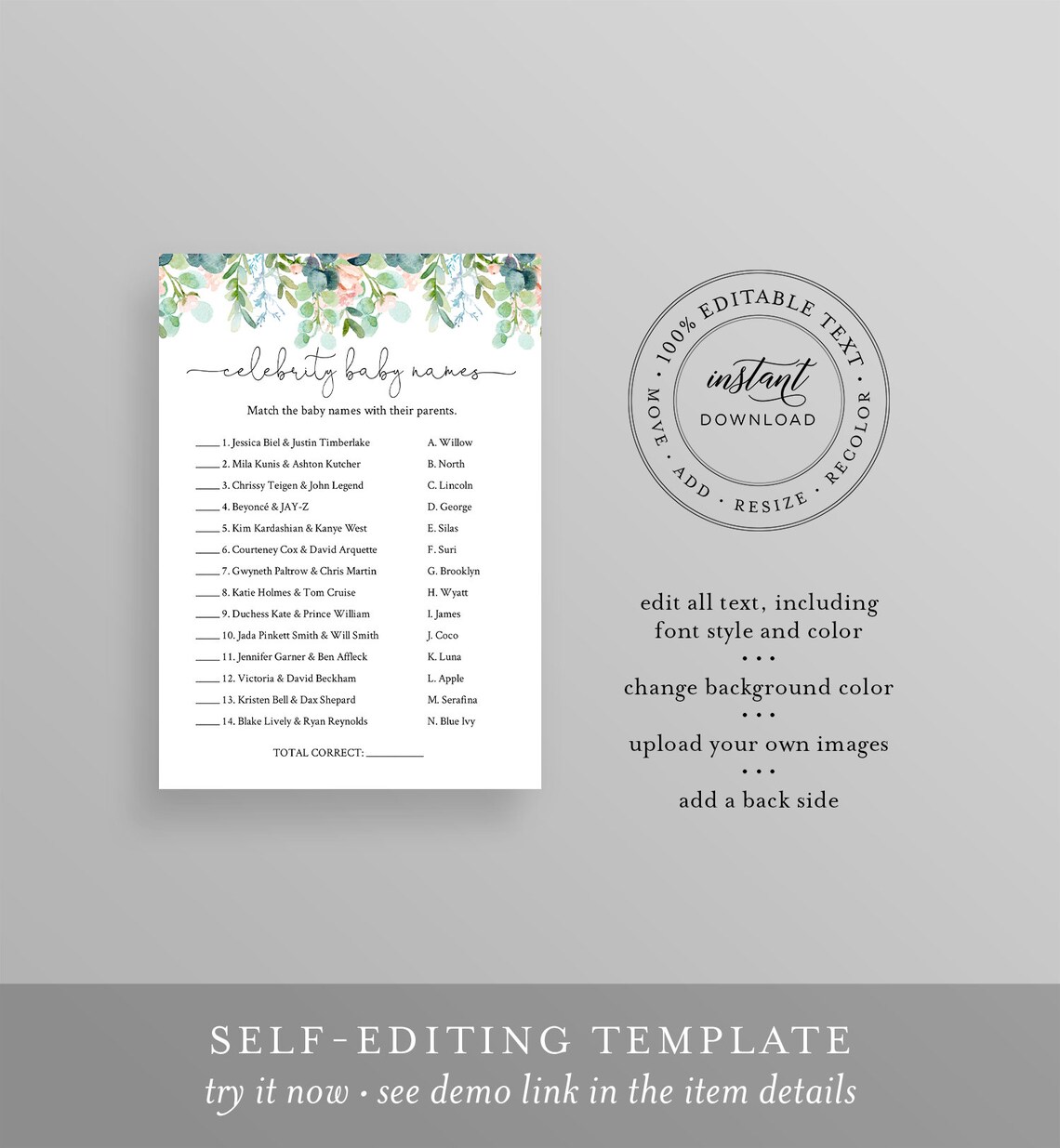 Celebrity Baby Name Game Printable Baby Shower Game Baby - Etsy