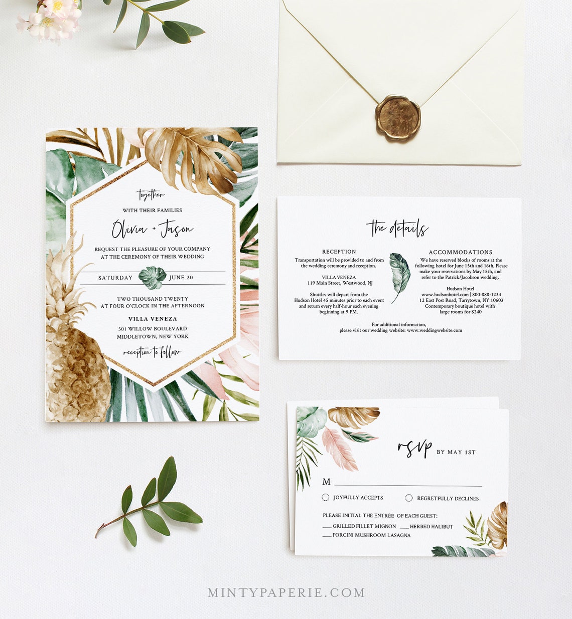 Tropical Wedding Invitation Suite, Destination Beach Wedding Invite ...