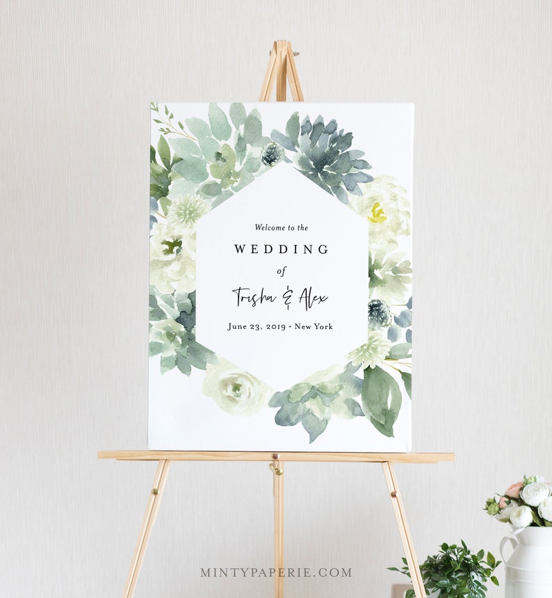 Succulent Welcome Sign Template, Greenery Wedding or Bridal Shower ...