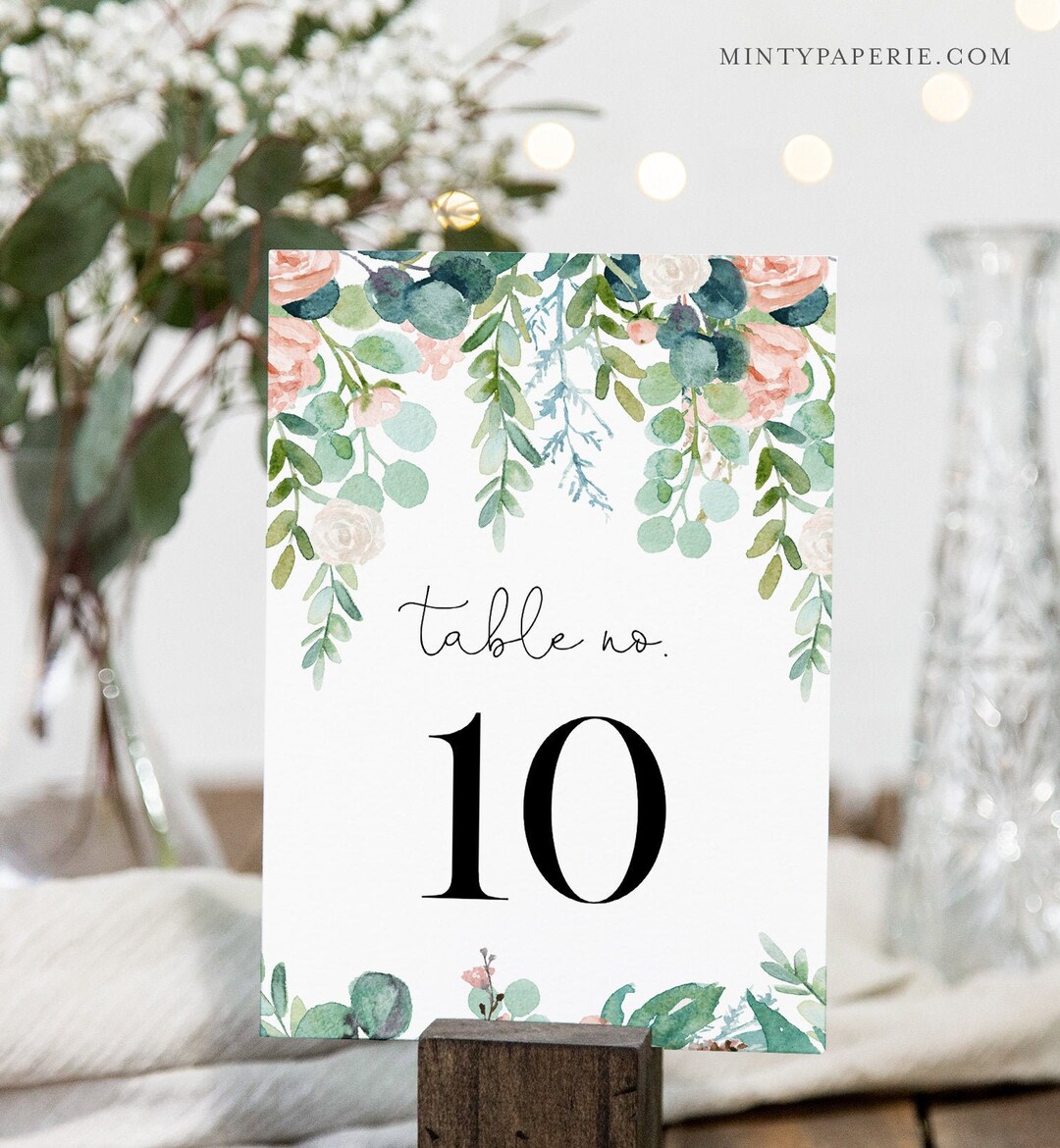 Lush Garden Table Number Card Template, Greenery Wedding Table Number ...