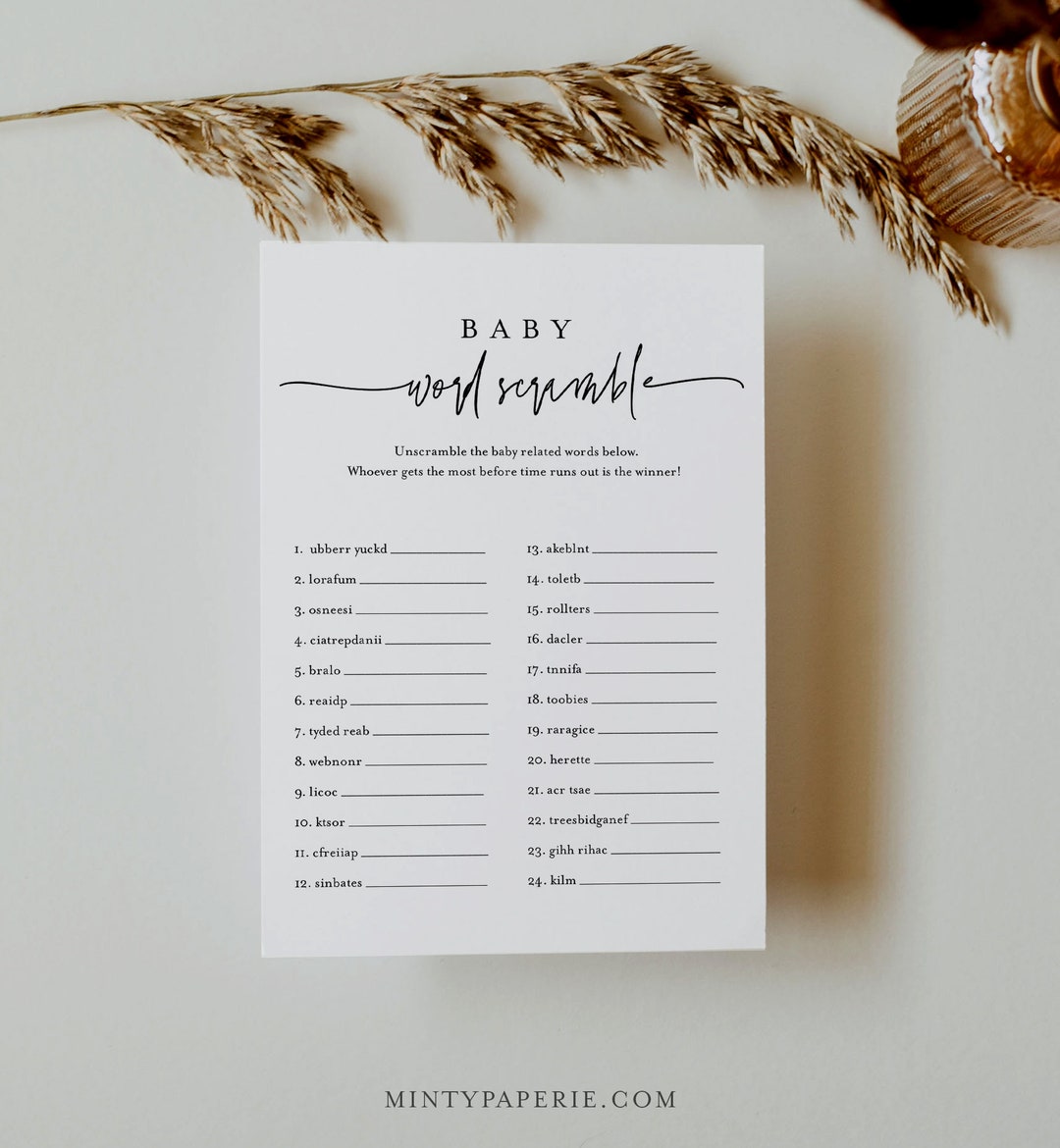 Baby Word Scramble Game, Printable Minimalist Baby Word Puzzle, Baby ...