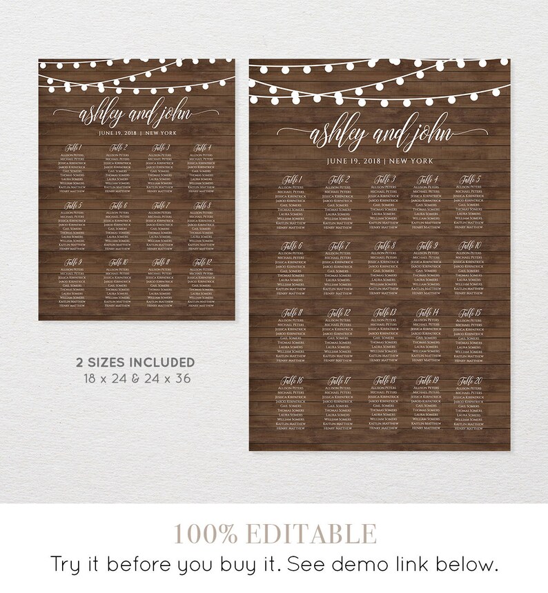 Seating Chart Template Printable Wedding String Lights - Etsy