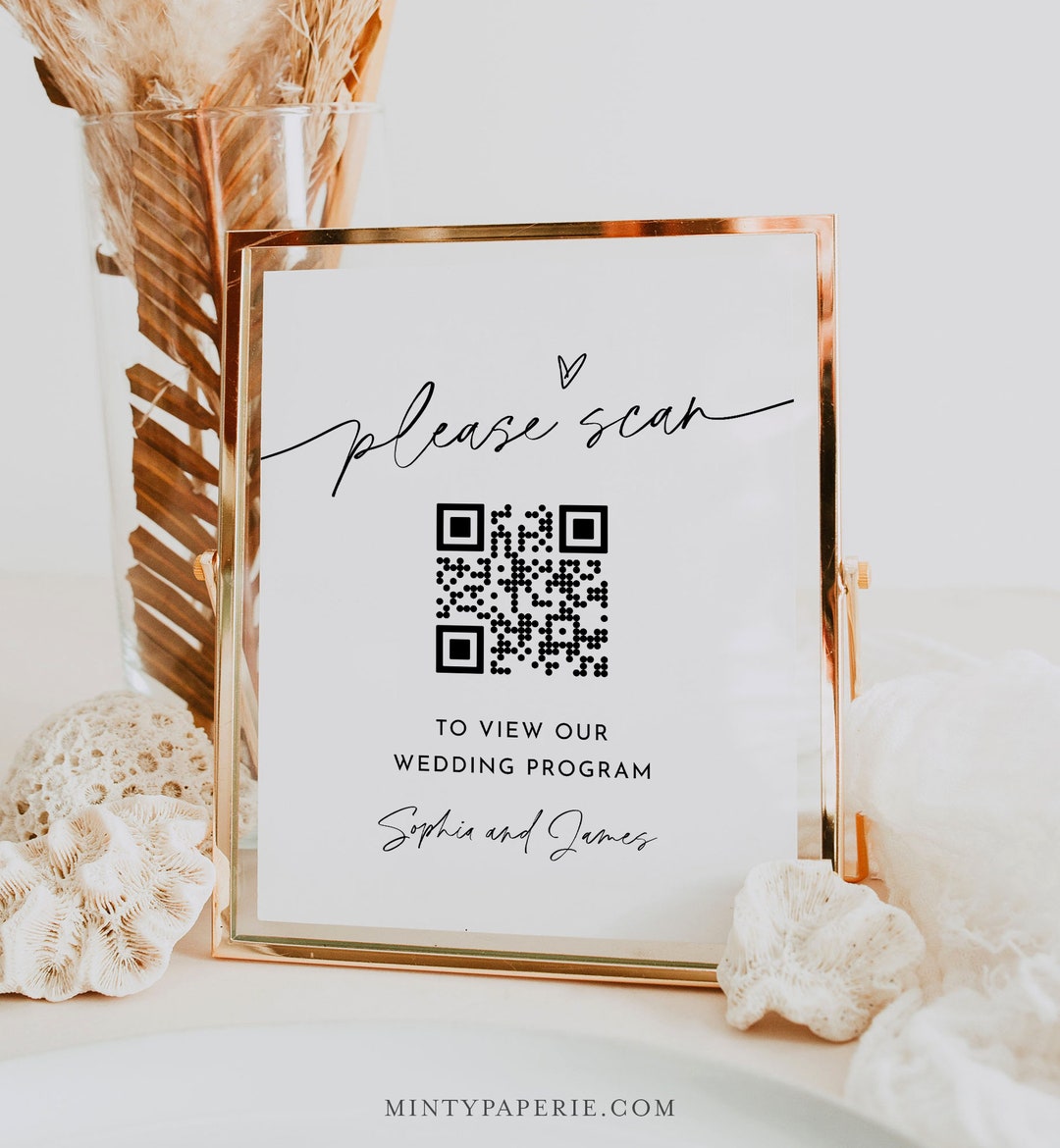 QR Code Wedding Program, Scan QR Code for Order of Service, Minimalist ...