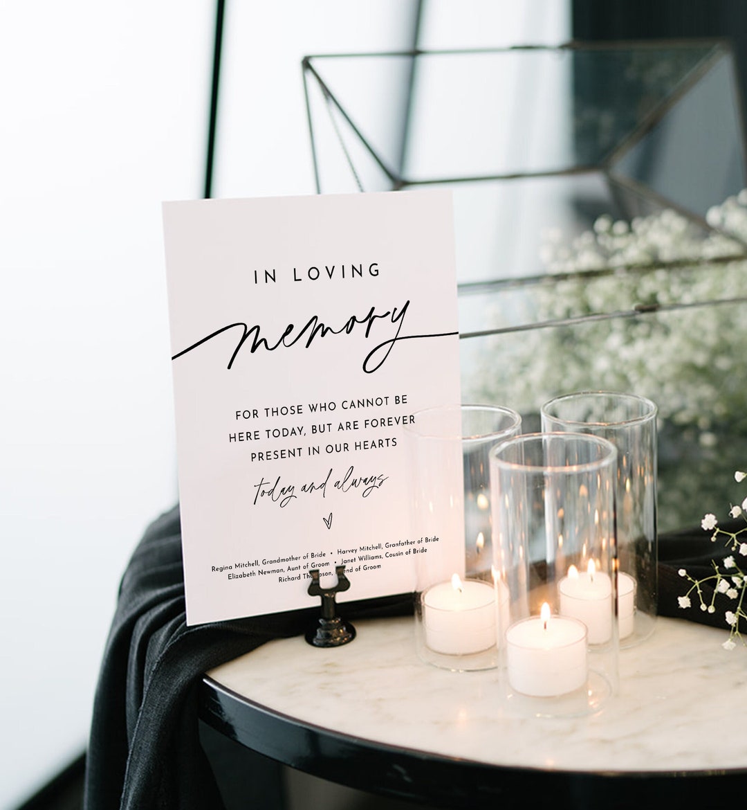 In Loving Memory Sign, Minimalist Wedding Memorial Table, Modern Script ...