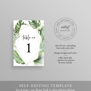 Tropical Table Card Template, Wedding Table Number Printable, Beach ...