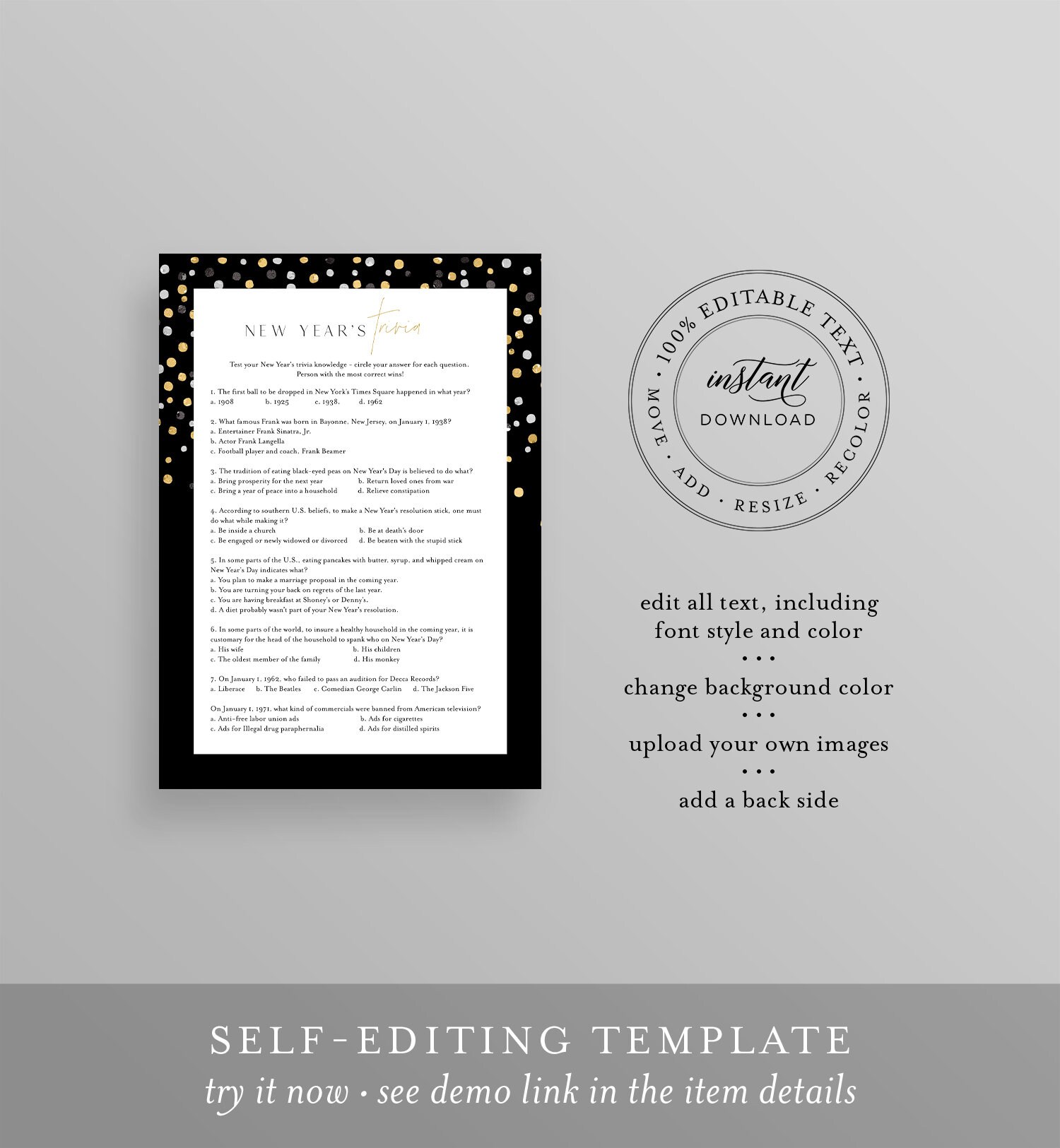 New Years Trivia Game Printable New Years Eve Party 2021 NYE - Etsy