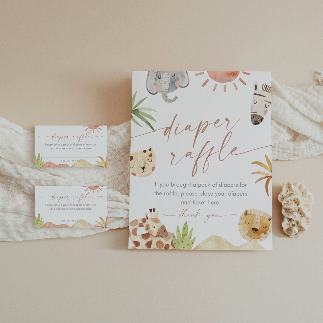 Safari Diaper Raffle Game, Printable Bohemian Jungle Baby Shower Diaper ...