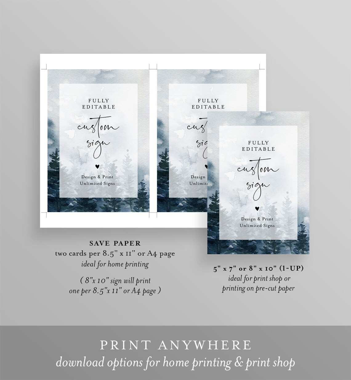 Winter Custom Sign Template, Evergreen Pine Tree Wedding or Bridal ...