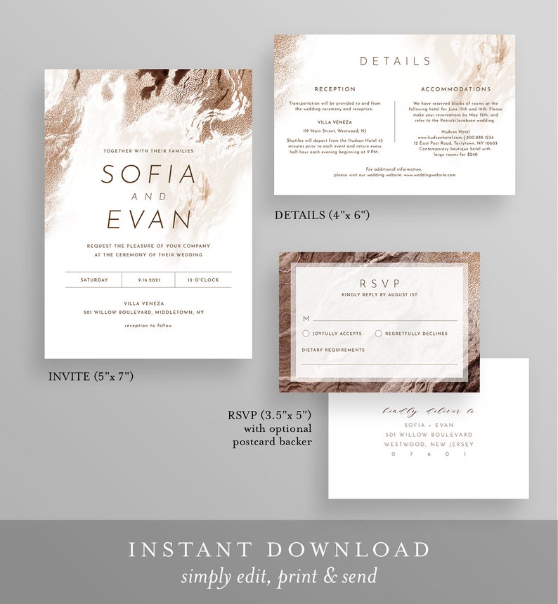 Agate Wedding Invitation Set Earthy Bronze Gold Geode Wedding - Etsy