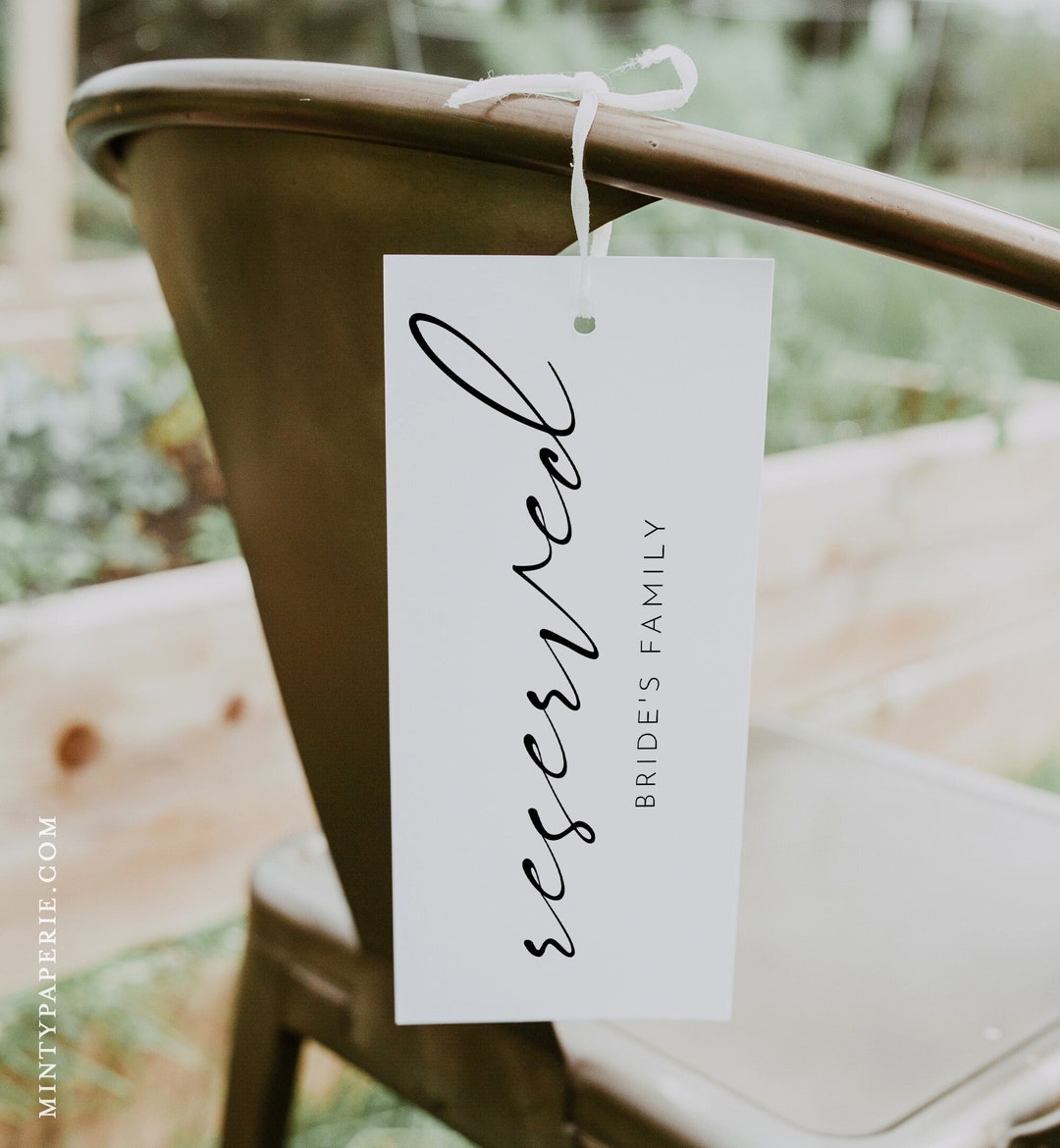 Reserved Seating Tag, Wedding Reserved Chair / Row Card, Modern ...
