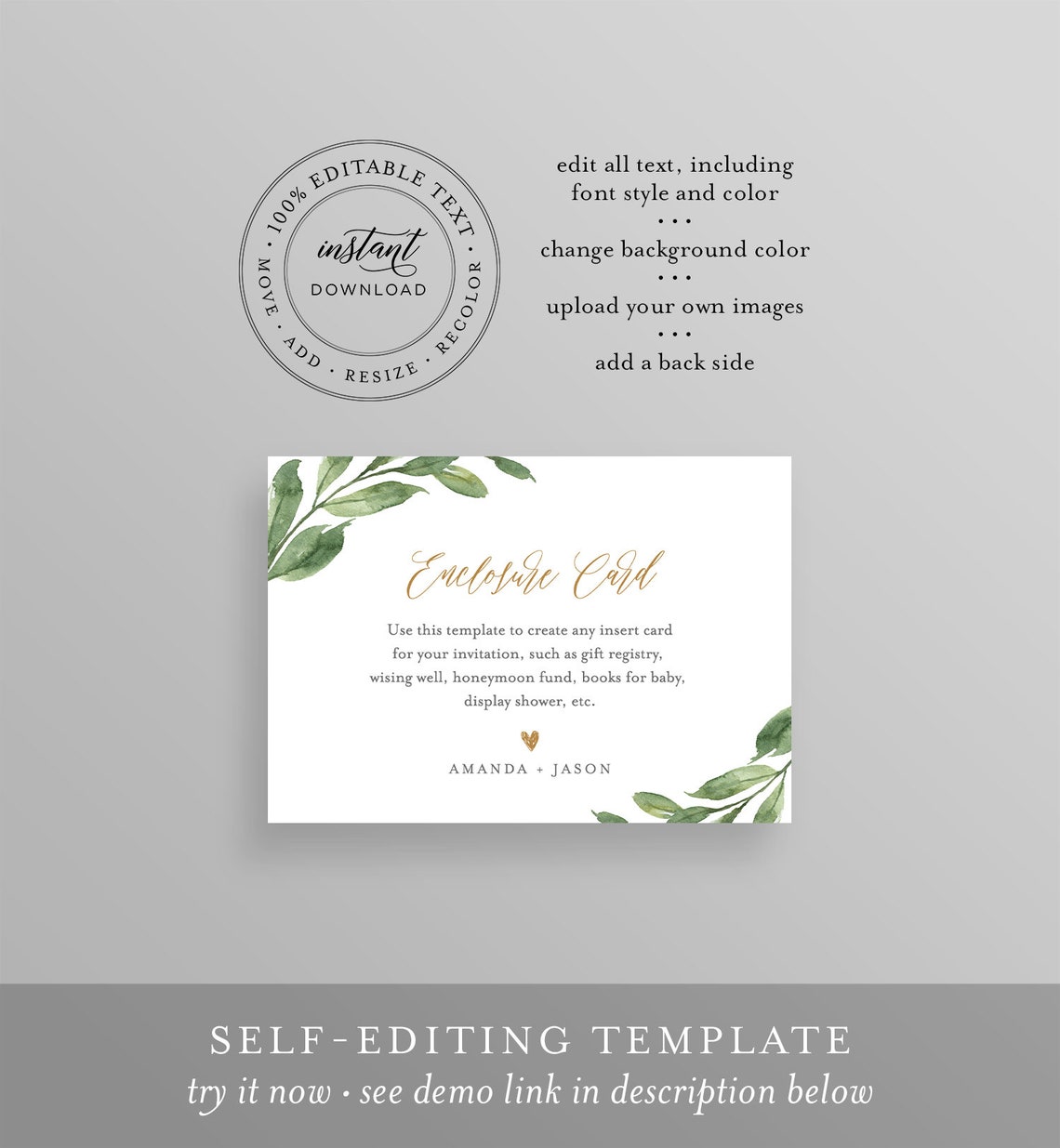 Enclosure Card Template Create Any Insert Card for Wedding - Etsy