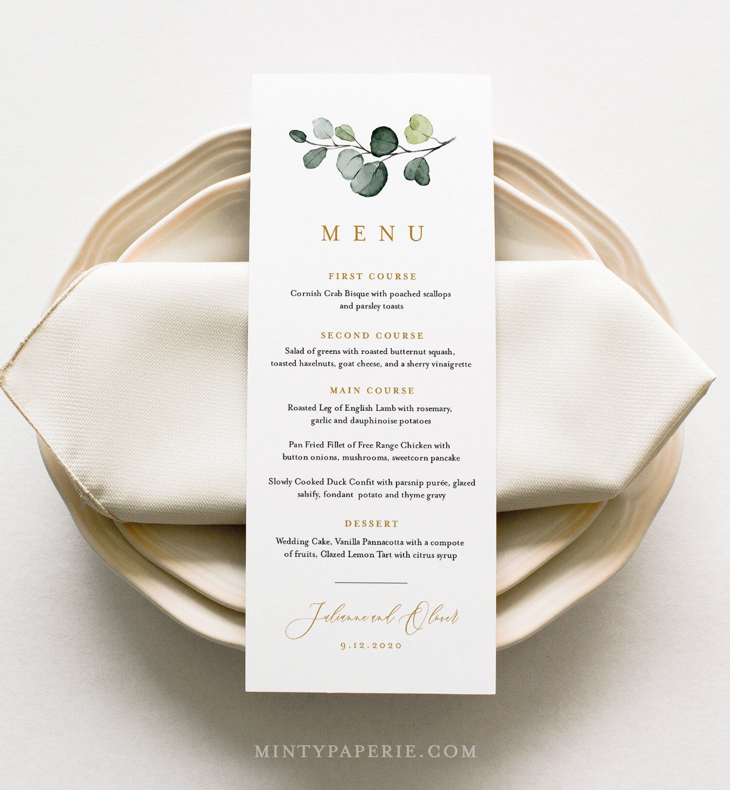 Greenery Menu Template Modern Elegant INSTANT DOWNLOAD Printable 