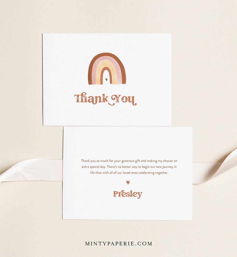 Boho Rainbow Thank You Card, Bohemian, Terracotta, Earth Tones, Retro ...