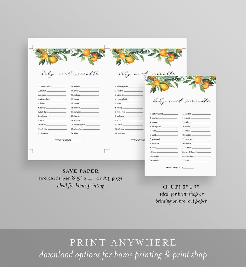Baby Word Scramble Game, Printable Baby Word Puzzle, Summer Citrus ...