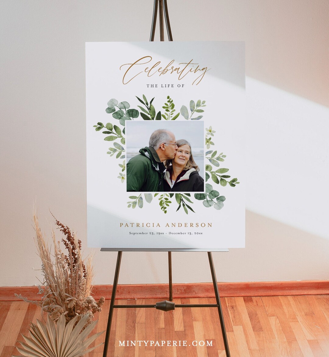 Funeral Memorial Sign, Greenery Funeral Welcome Poster, Loving Memory ...