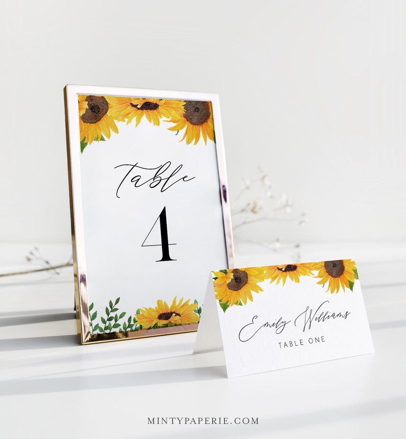 Sunflower Table Number Card Template Rustic Fall Wedding | Etsy