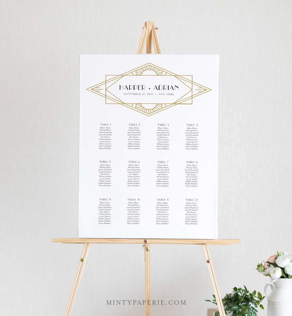 Art Deco Seating Chart Poster, Minimal Retro Modern Wedding Seating ...