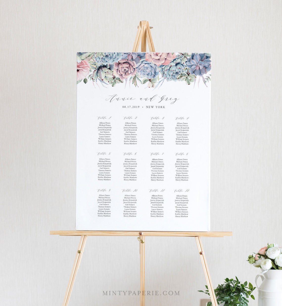 Succulent Seating Chart Template, Printable Wedding Seating Sign ...