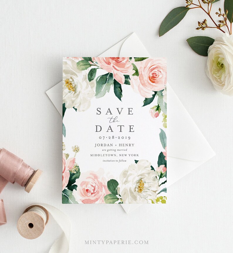 Vintage Floral Save the Date Template Printable Wedding Date - Etsy