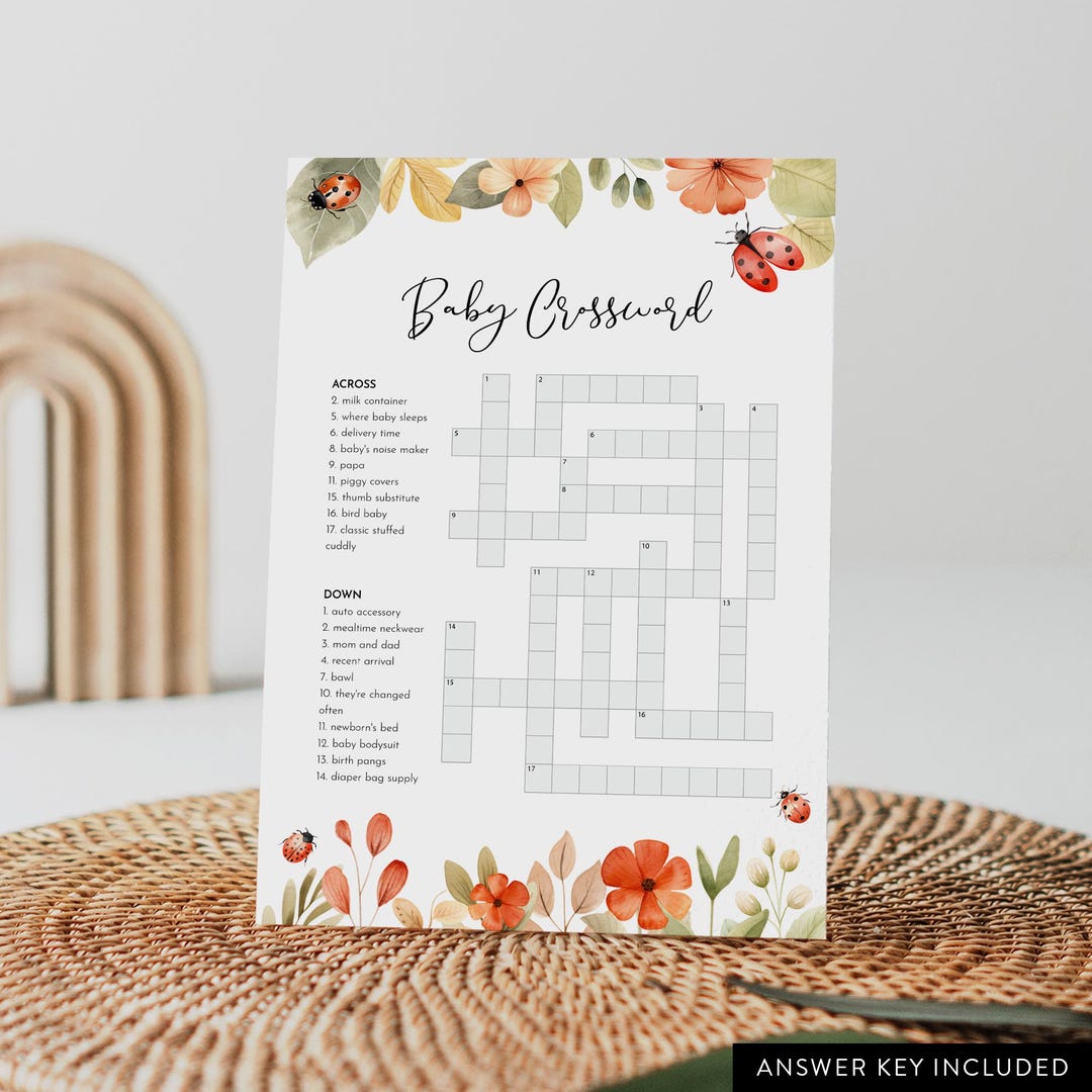 Baby Crossword Puzzle, Ladybug Baby Shower Game, Printable Crossword ...