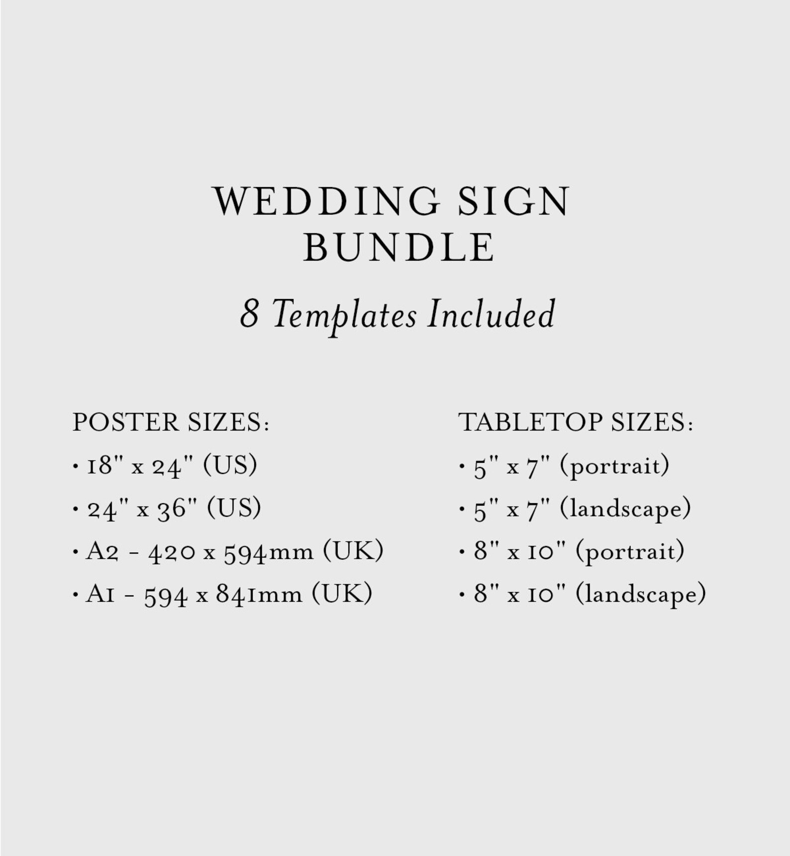 Wedding Sign Bundle Poster and Tabletop Sizes Instant | Etsy