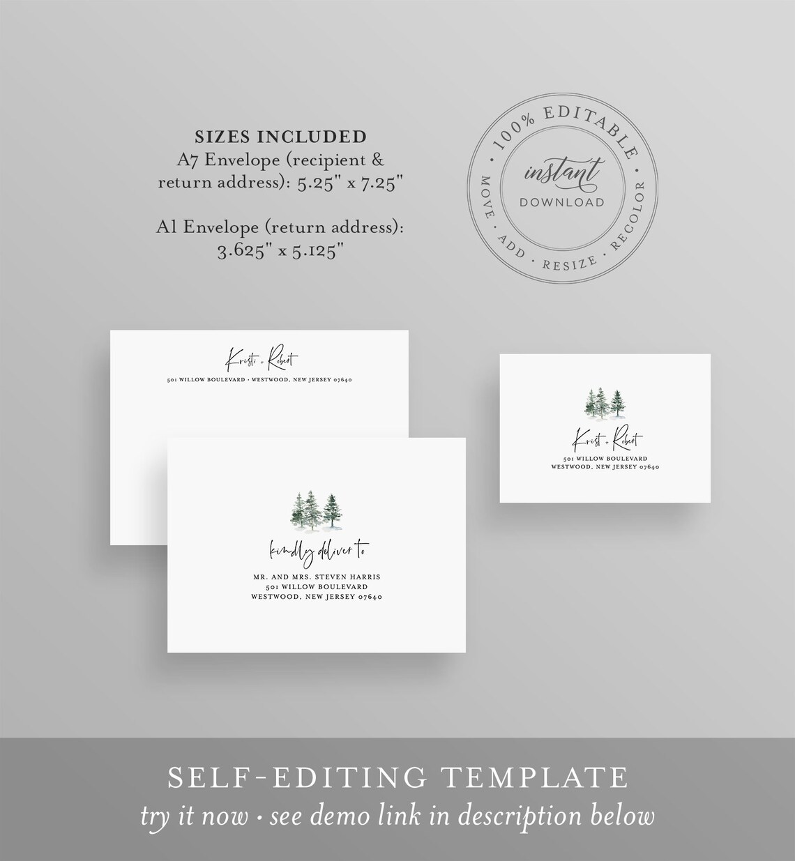 Pine Tree Envelope Template DIY Woodland Wedding Address - Etsy
