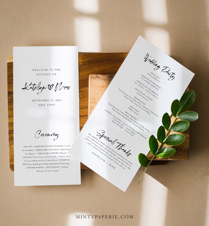 Modern Script Wedding Program Template Minimalist Order of - Etsy