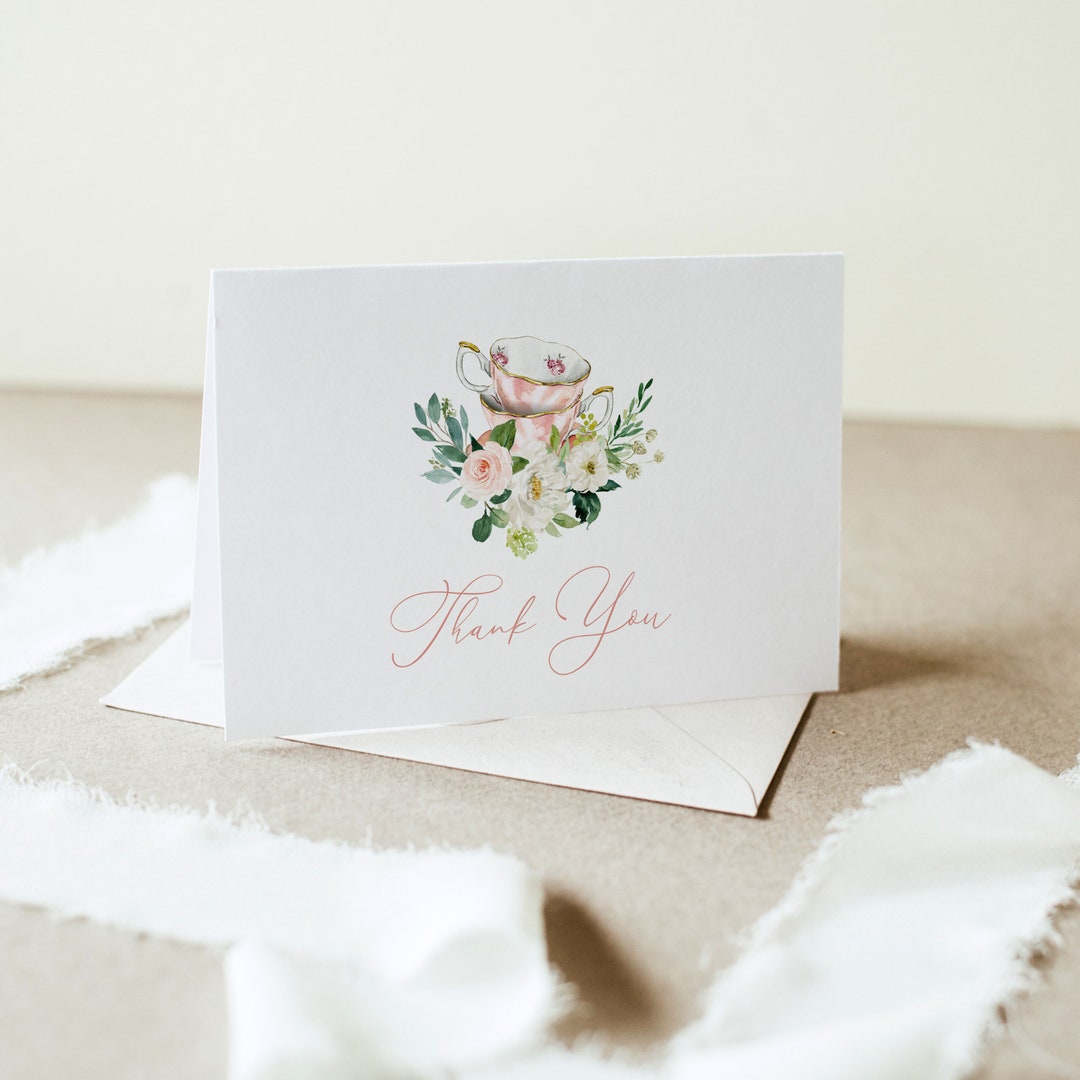 Tea Party Thank You Card Template, Printable Tea Bridal Shower, Folded ...