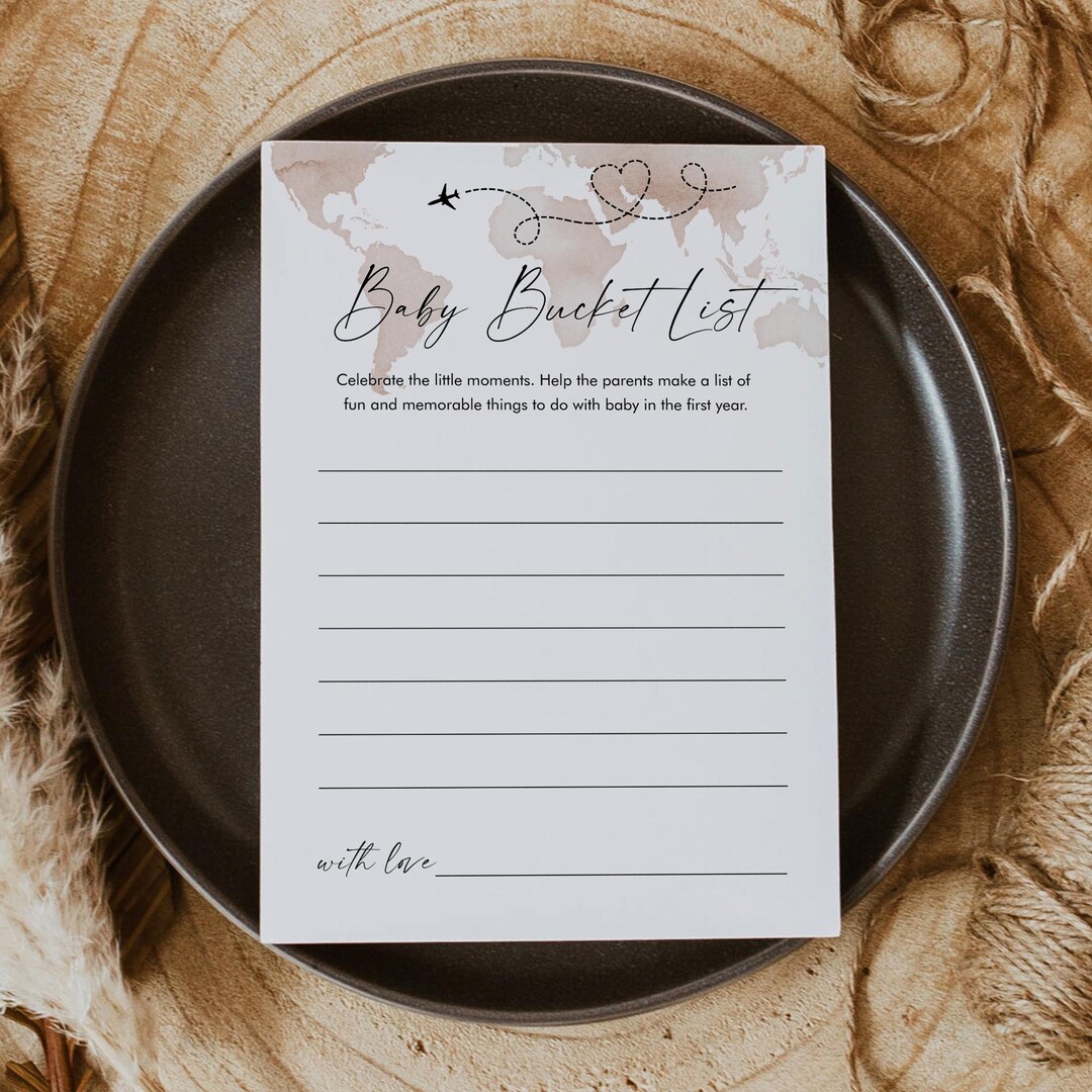 Adventure Baby Bucket List, Printable Travel Theme Baby Shower Game ...