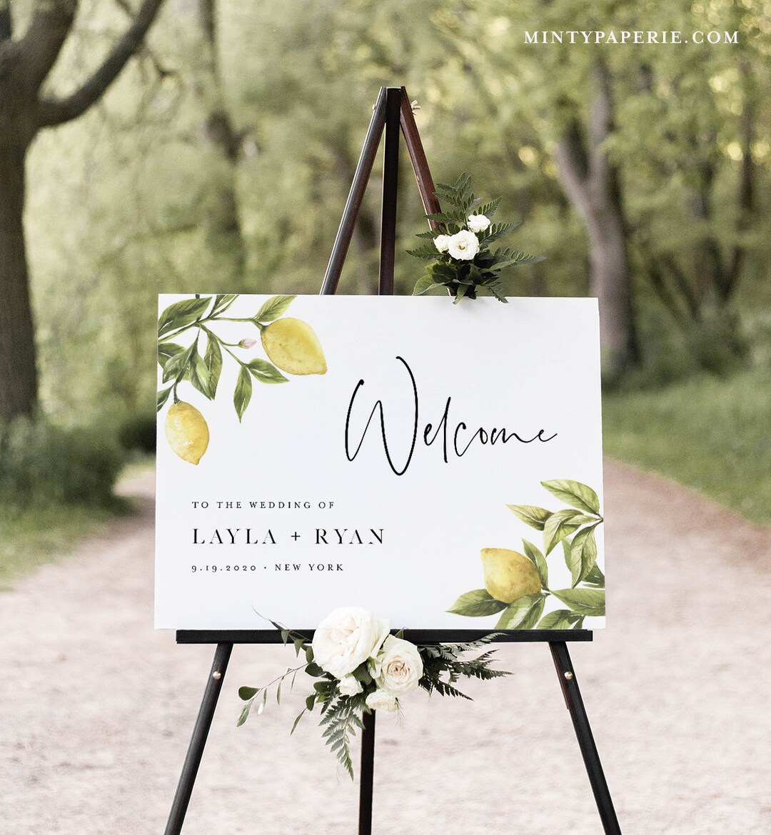Lemon Welcome Sign, Printable Summer Citrus Wedding or Bridal Shower ...