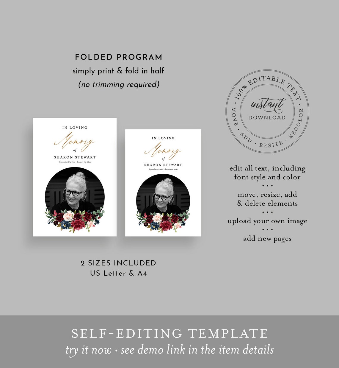 Floral Funeral Program Template Printable Order of Service - Etsy