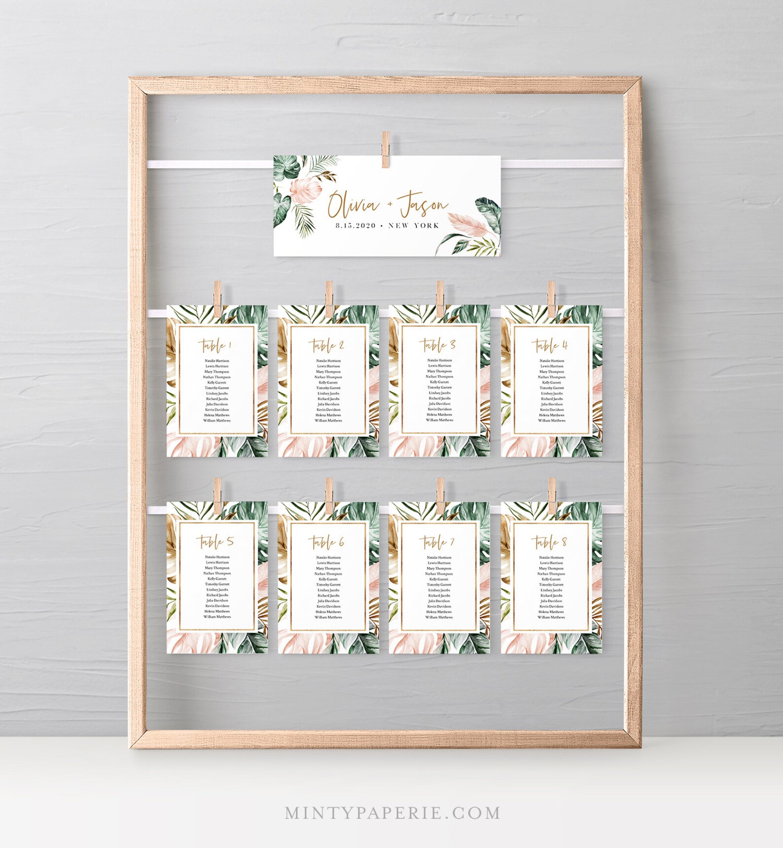 Tropical Seating Chart Template, Lush Greenery Wedding Seating Plan ...