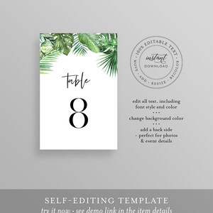 Tropical Table Number Card Template, Beach Wedding Table Number ...