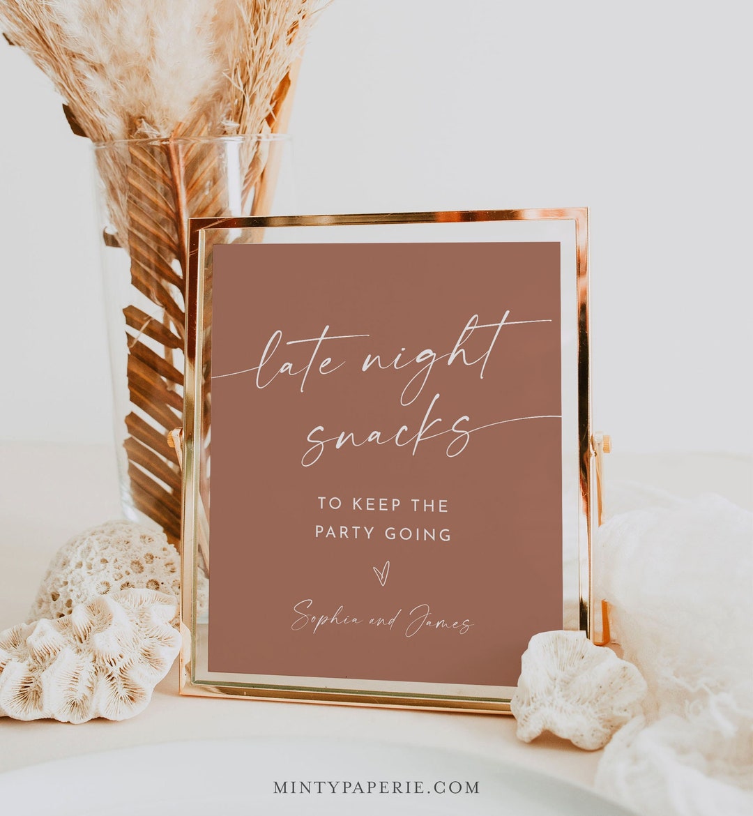 Snack Station Sign, Late Night Snacks, Bohemian Wedding Sign, Snack Bar ...