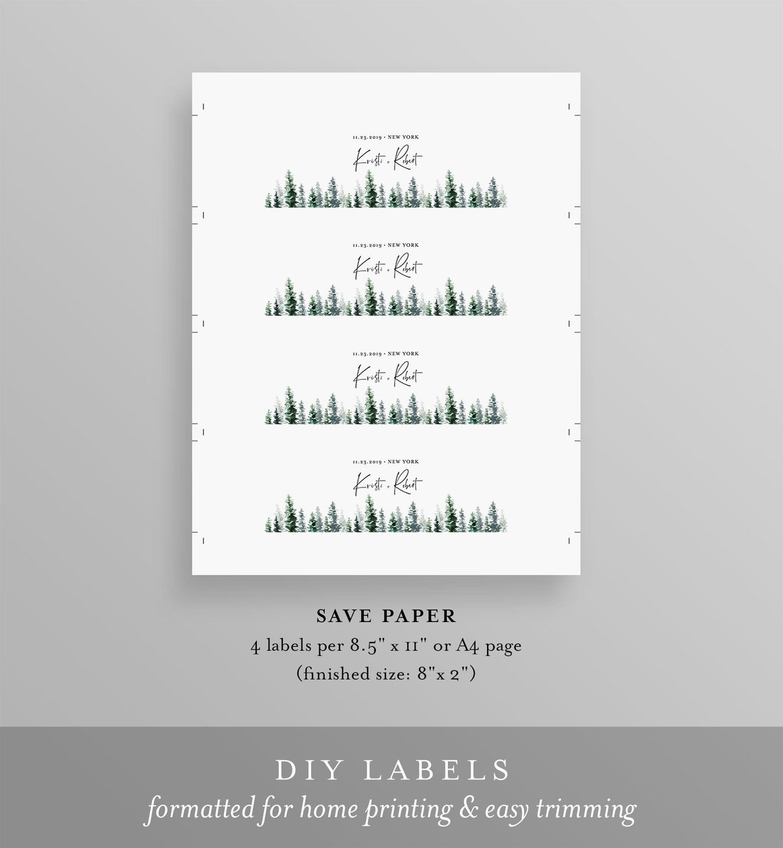 Pine Tree Water Bottle Label Template 100% Editable Text | Etsy